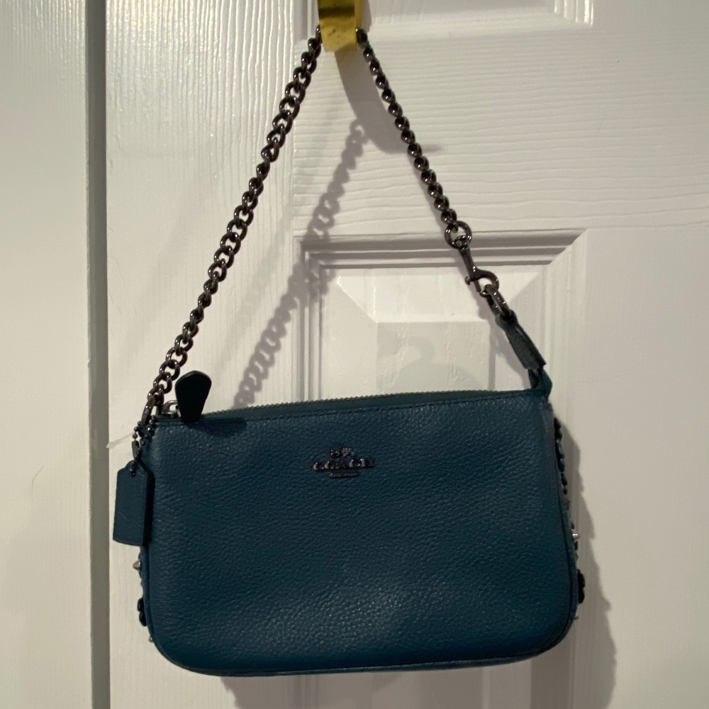 Coach Blue Pouch Bag W Flowers On The Sides + Metalli… - Gem